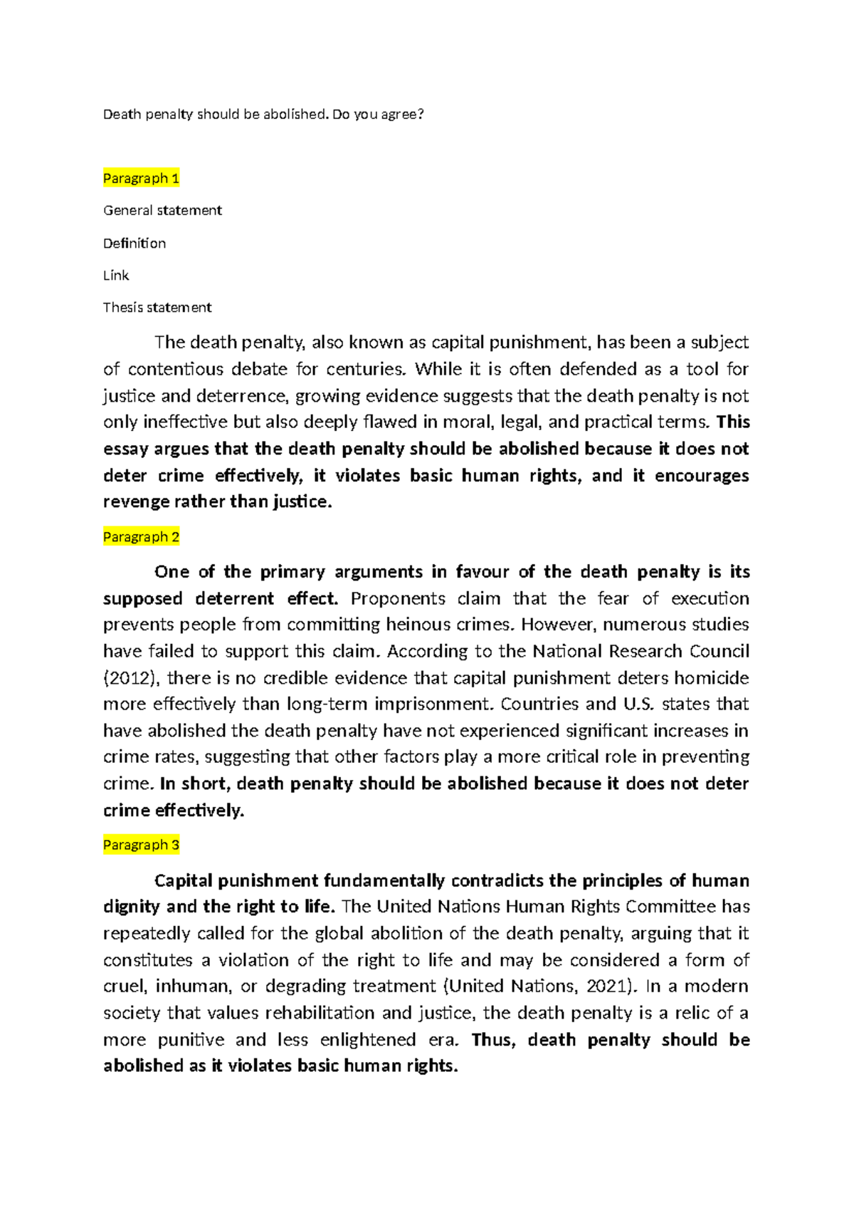 Sample Argumentative Essay: Abolishing the Death Penalty - Studocu