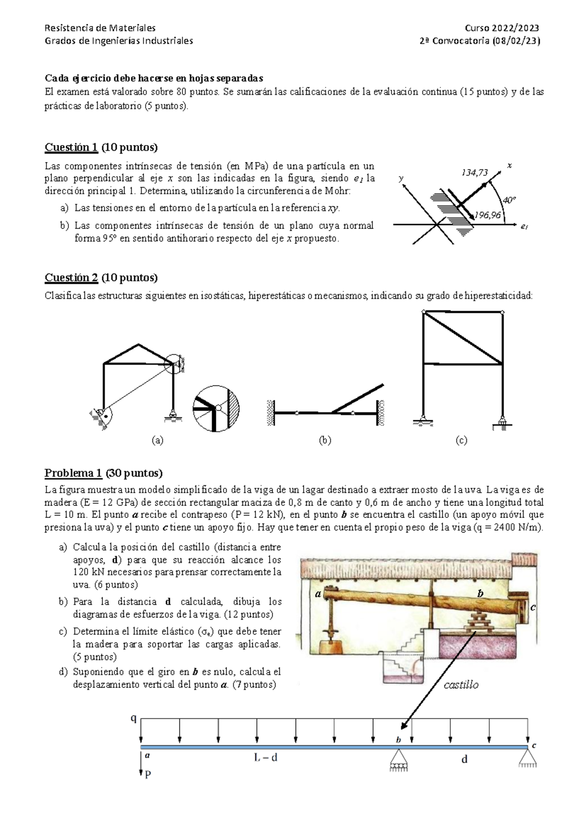 Examen de Resistencia de Materiales RMg 22-23 2ª Convocatoria - Studocu