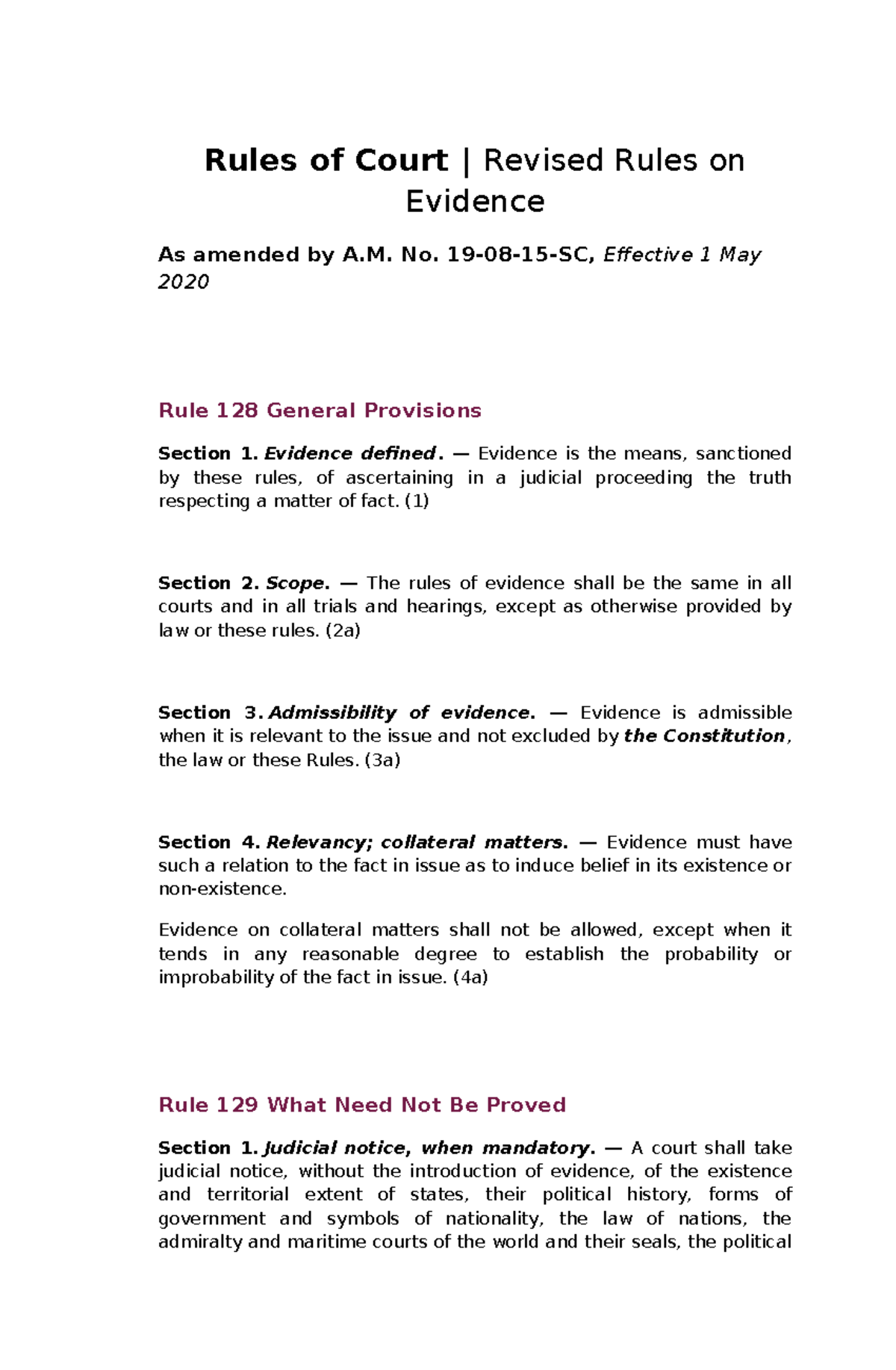 Revised Rules on Evidence (A.M. No. 2020) - Comprehensive Overview ...