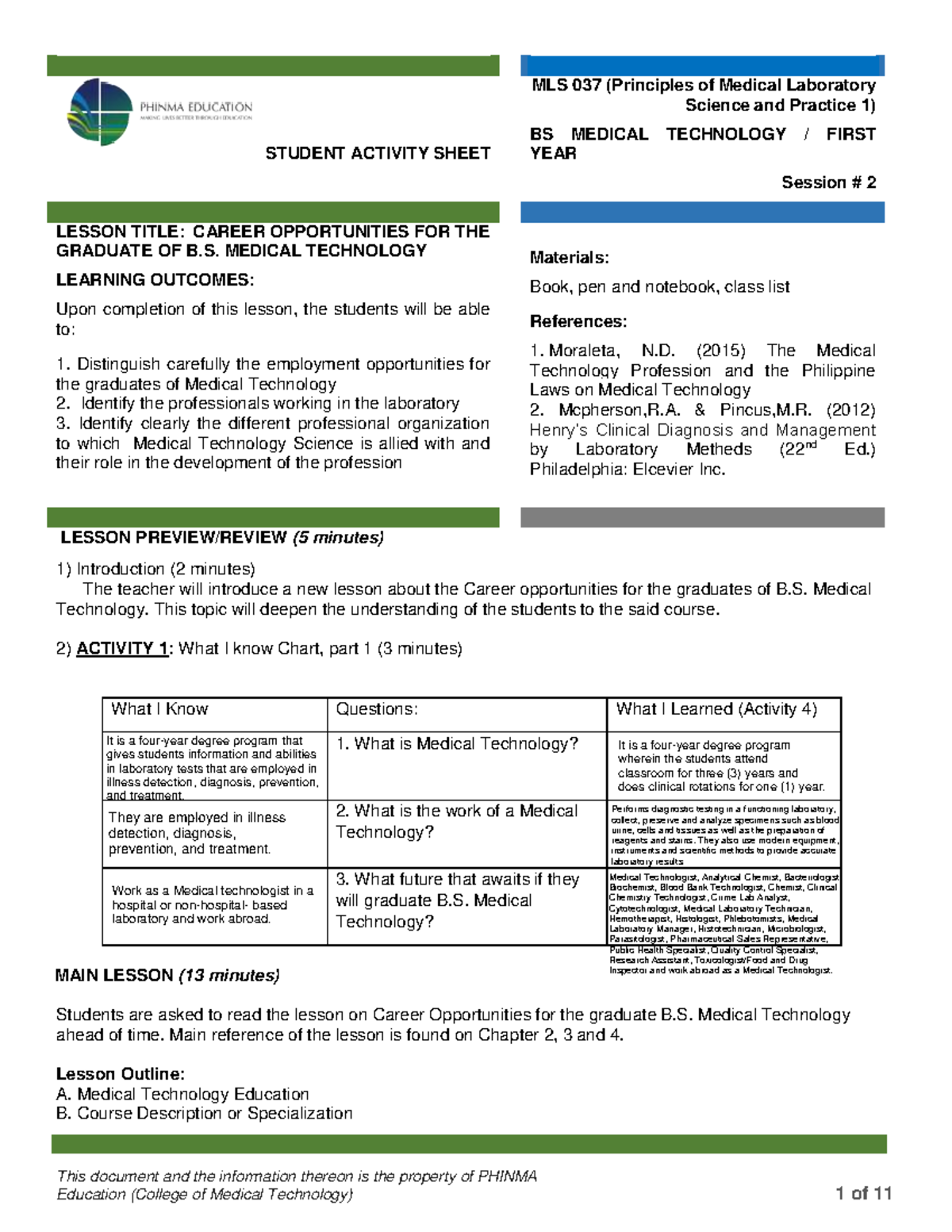 PMLS 2 - This is SAS number 2 in Principle of Medical Laboratory and Science for Med - This ...