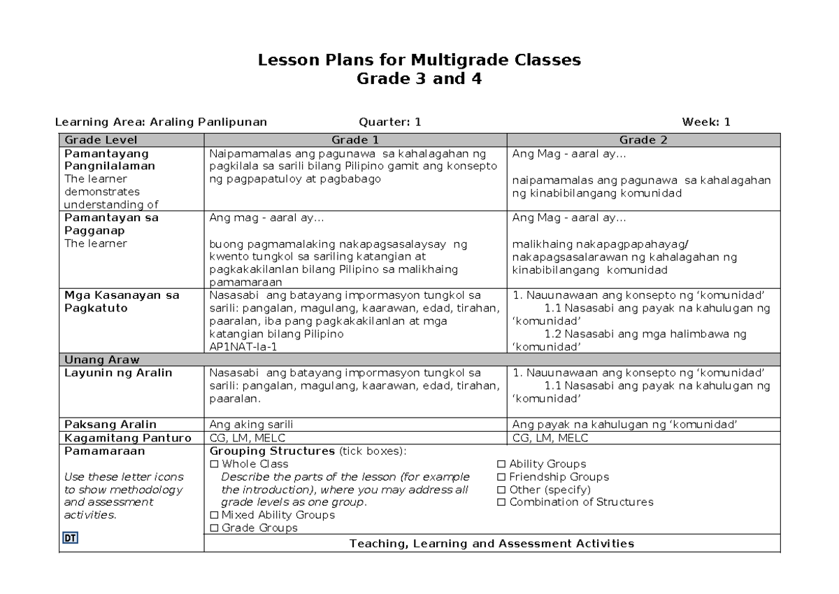 AP12-Q1-W1 - multi grade lesson plan - Lesson Plans for Multigrade ...