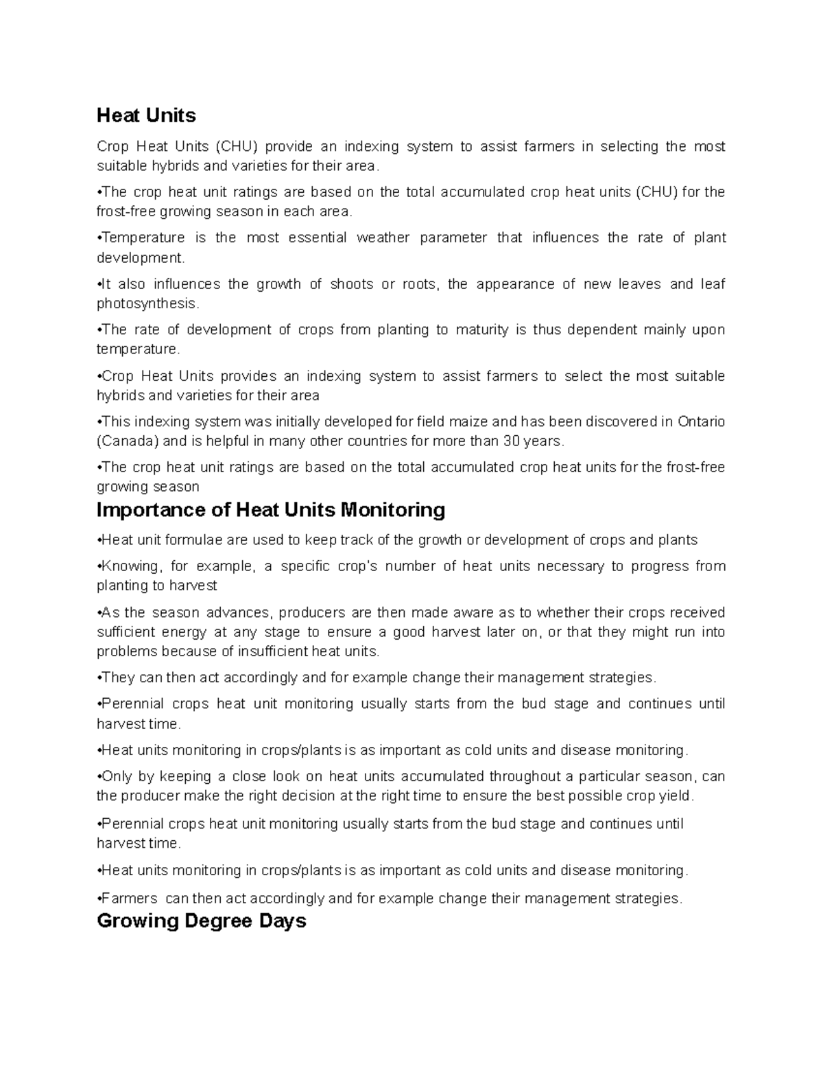 Crop Heat Units (CHU) - Essential Notes for Farmers - Studocu