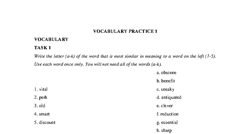 Vocab Practice Tests Level 3: Vocabulary Tasks and Exercises - Studocu