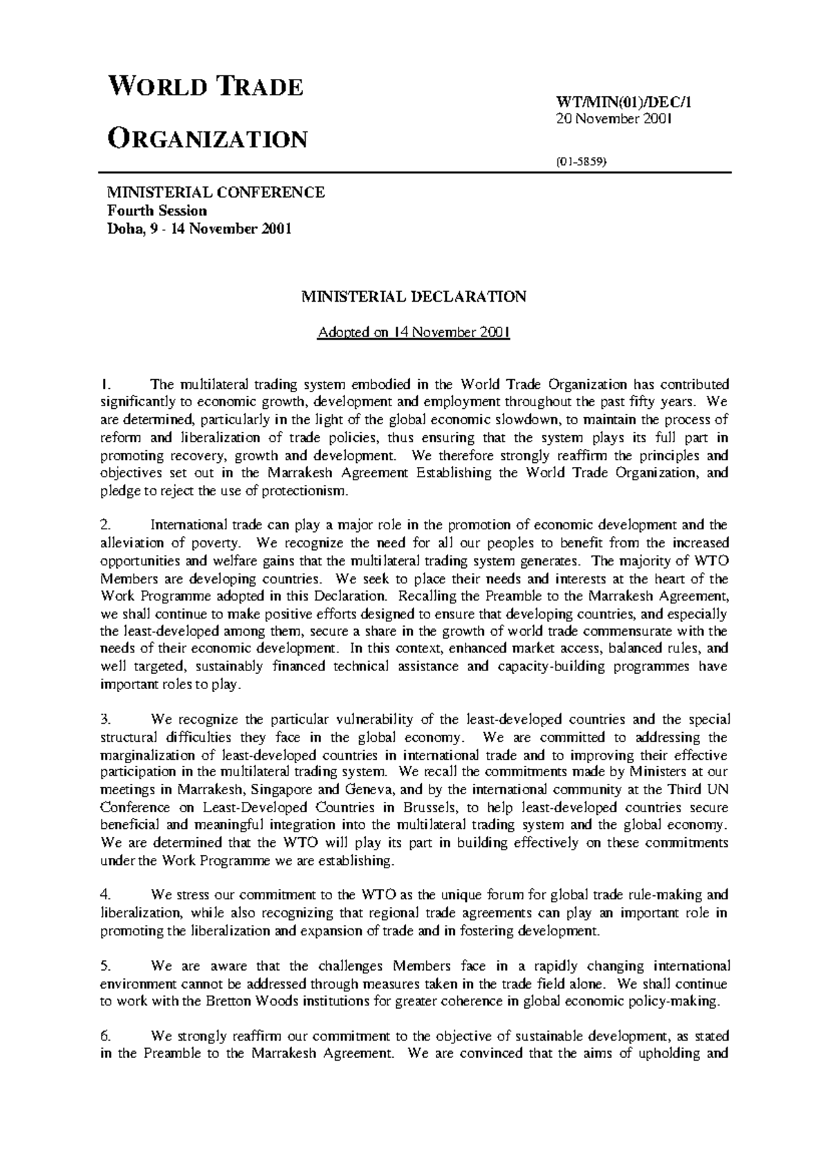Doha WTO Ministerial Declaration: Key Outcomes & Commitments (Nov 2001 ...