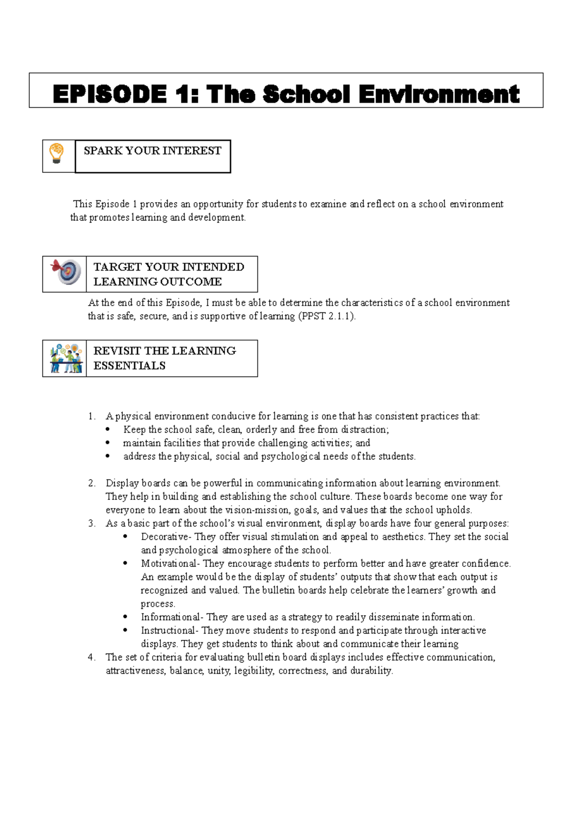 PPST 2.1 Field Study Episode 1: Examining the School Environment - Studocu