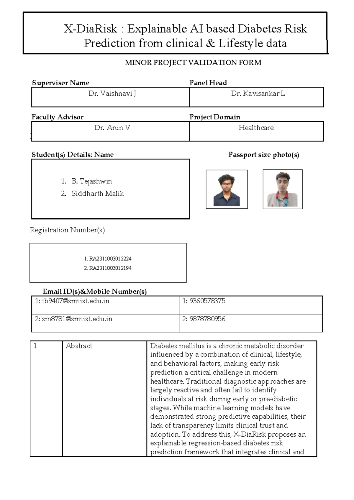 Explainable AI for Diabetes Risk Prediction: MINOR PROJECT VALIDATION ...