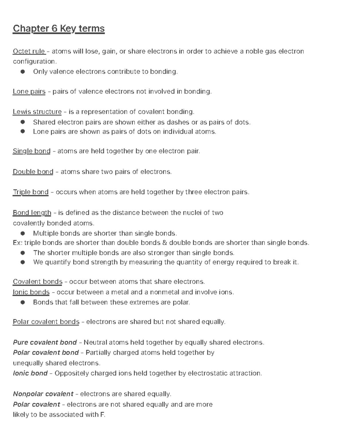 Chapter 6 Key Terms: Understanding the Octet Rule and Bonding - Studocu