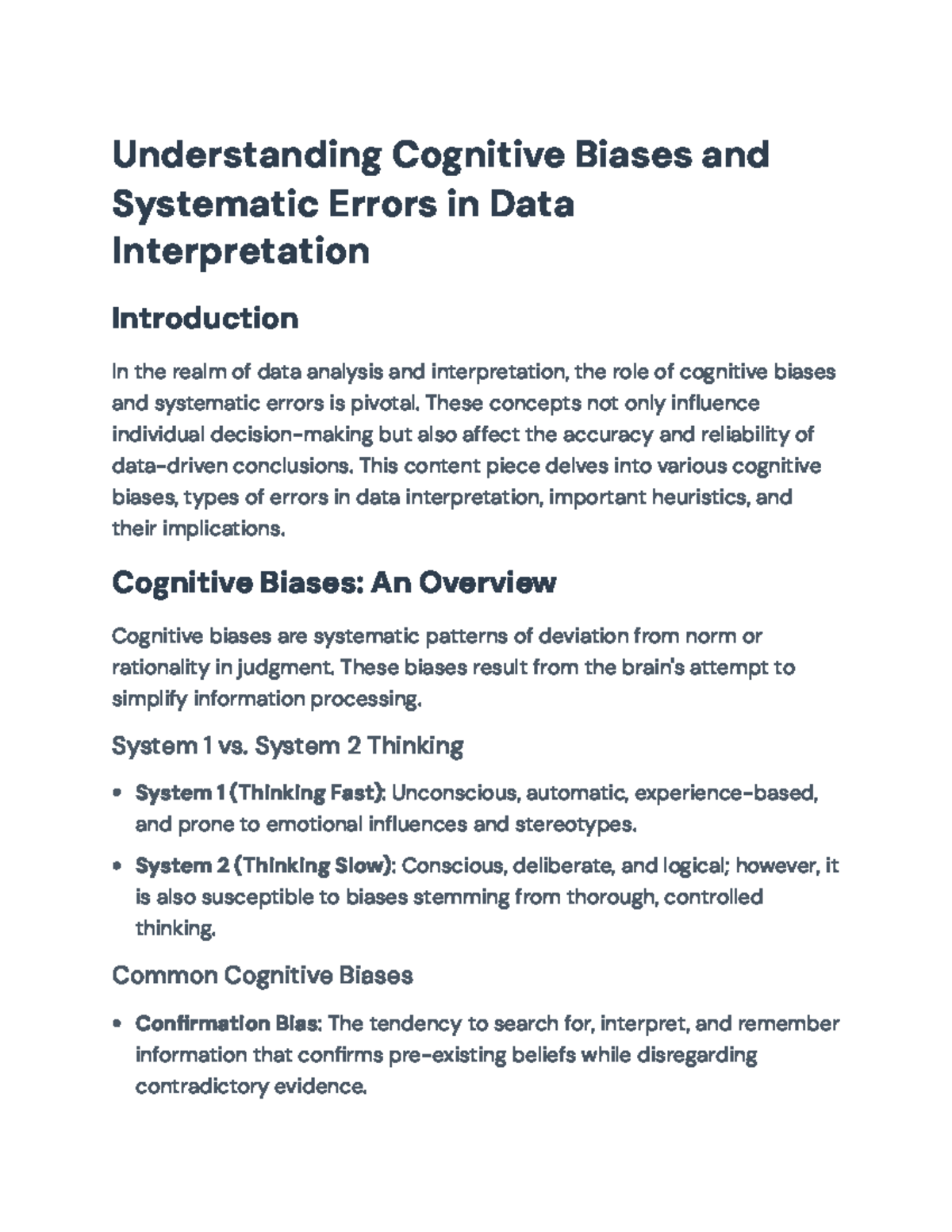 Cognitive Biases & Systematic Errors in Data Interpretation: A Study ...