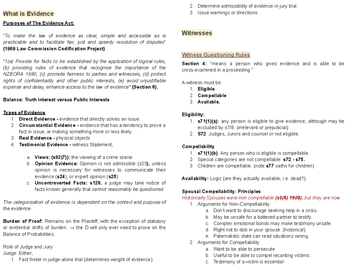 Evidence Cheat Sheet for Law Exam (Course Code: LAW101) - Studocu