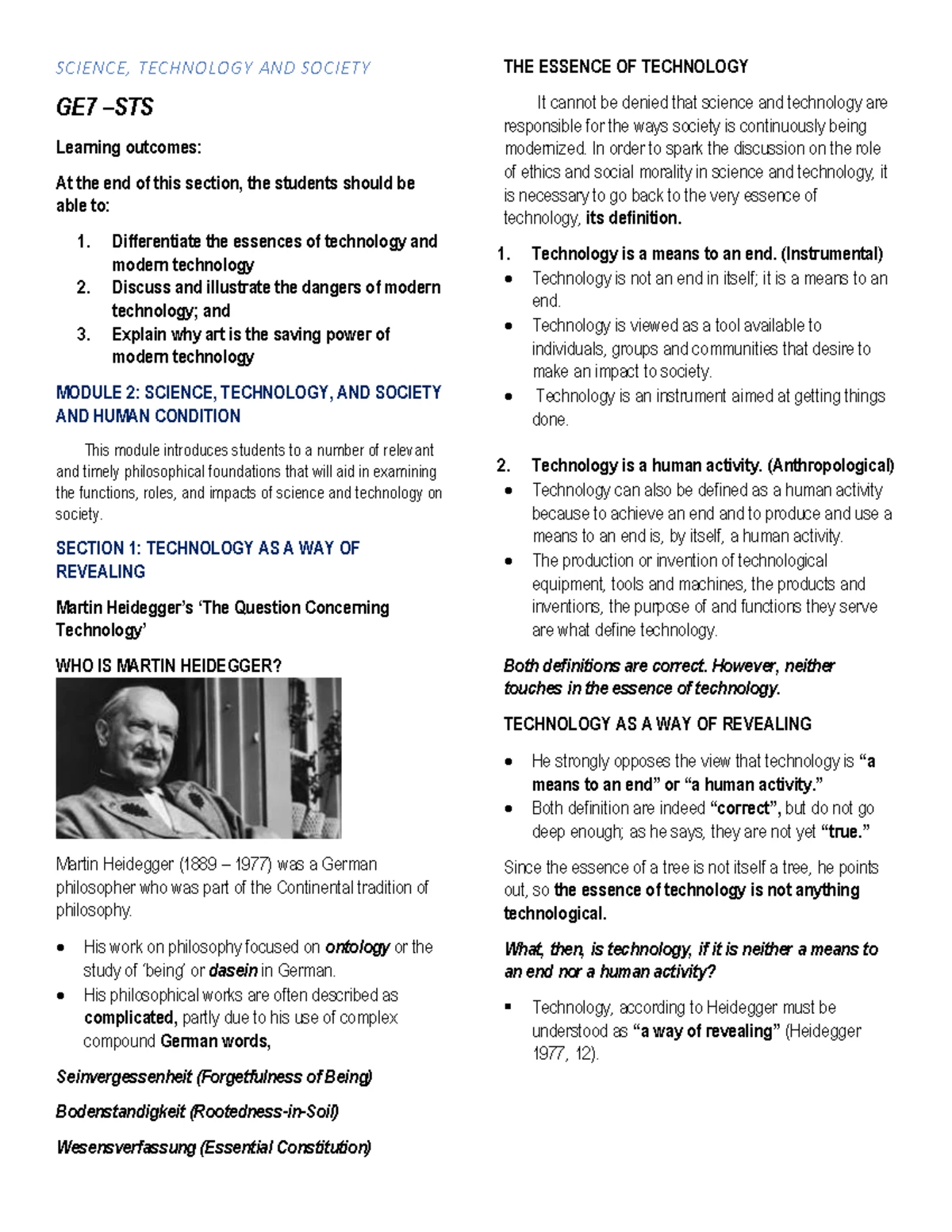 STS reviewer Lecture notes 1-5 - SCIENCE TECHNOLOGY and SOCIETY The ...