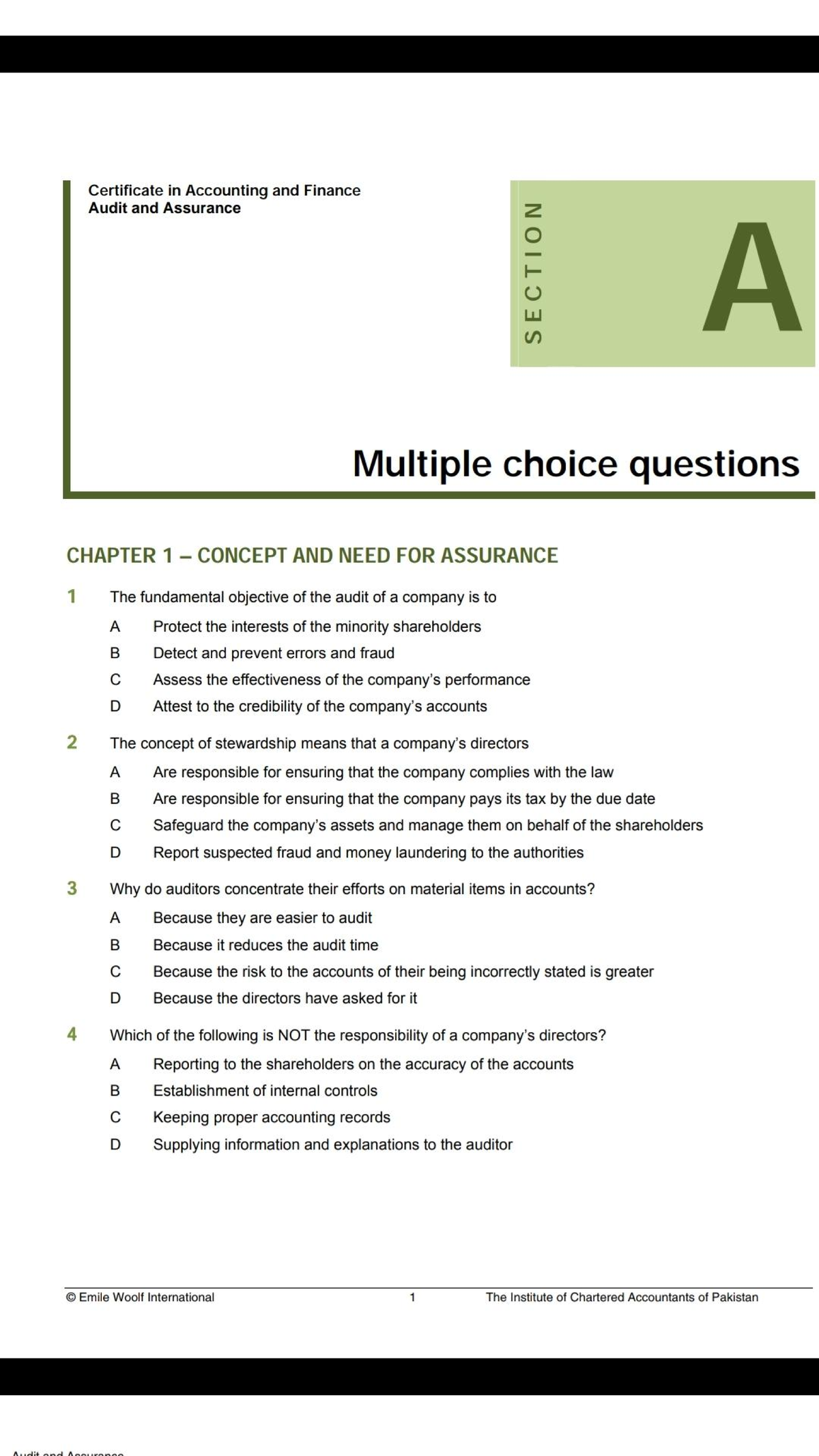 ACCA F8 Audit MCQs Study Guide and Practice Questions - Studocu