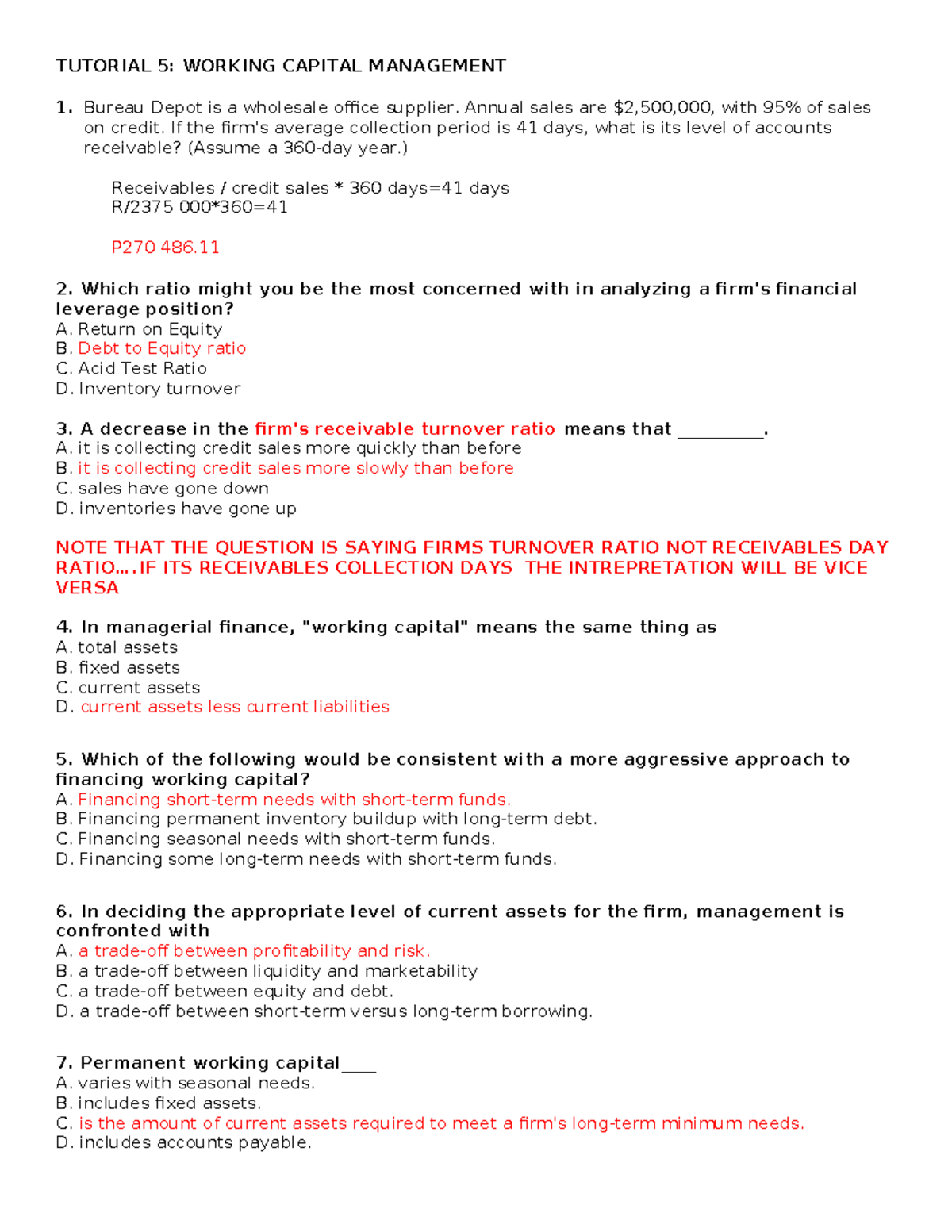 Lecture 5: Working Capital Management Tutorial Solutions - Studocu