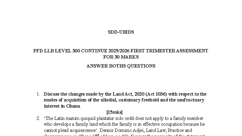 SDD-Ubids LLB 300 Land Law CA 2025: Assessment on Land Act Changes ...