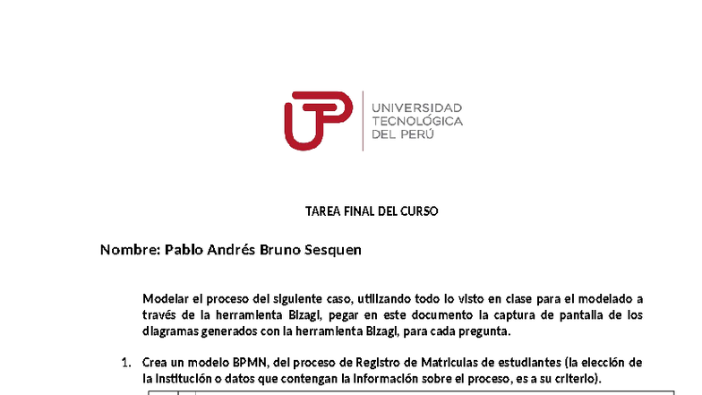 TAREA FINAL DEL CURSO S17.s1: Modelado BPMN en Bizagi - Studocu