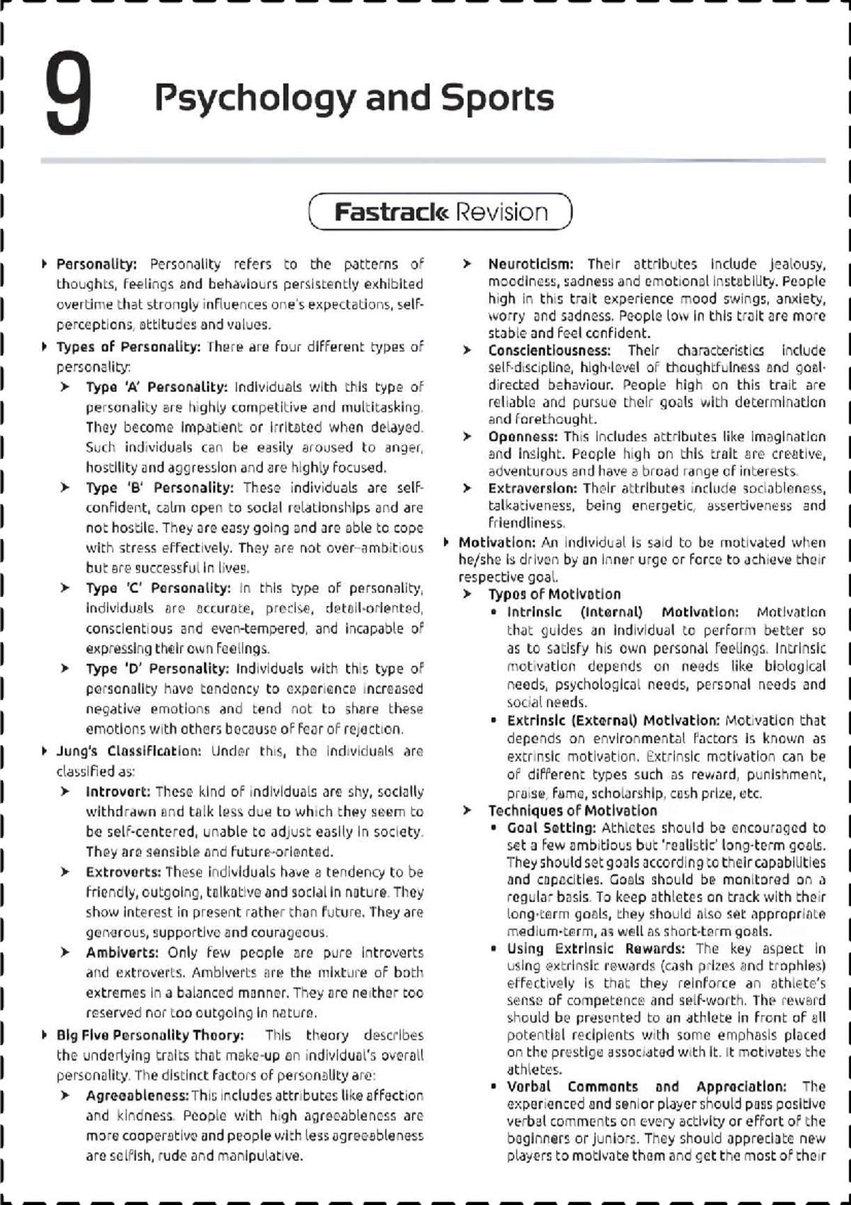 Psychology and Sports (PSY101): Fastrack Revision on Personality and ...