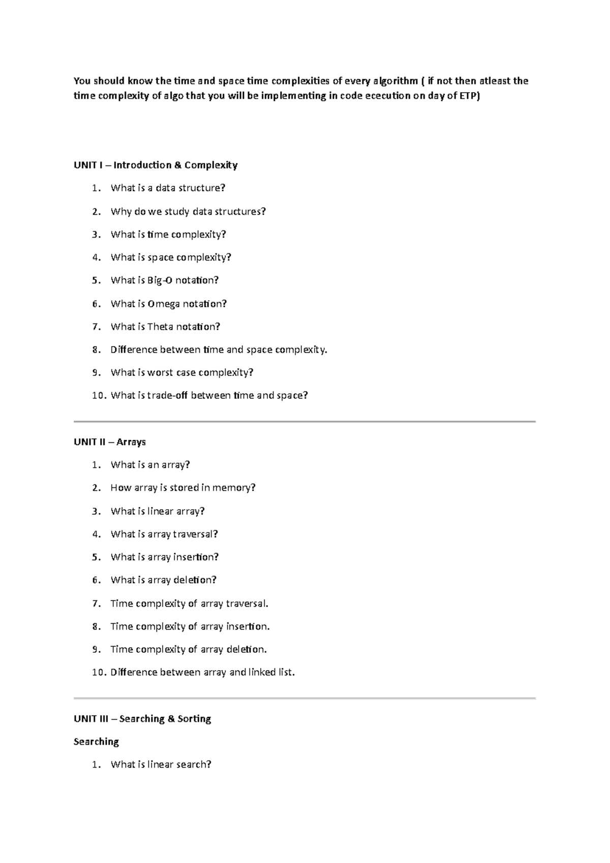 DSA 101: Important Viva Questions on Time & Space Complexity - Studocu