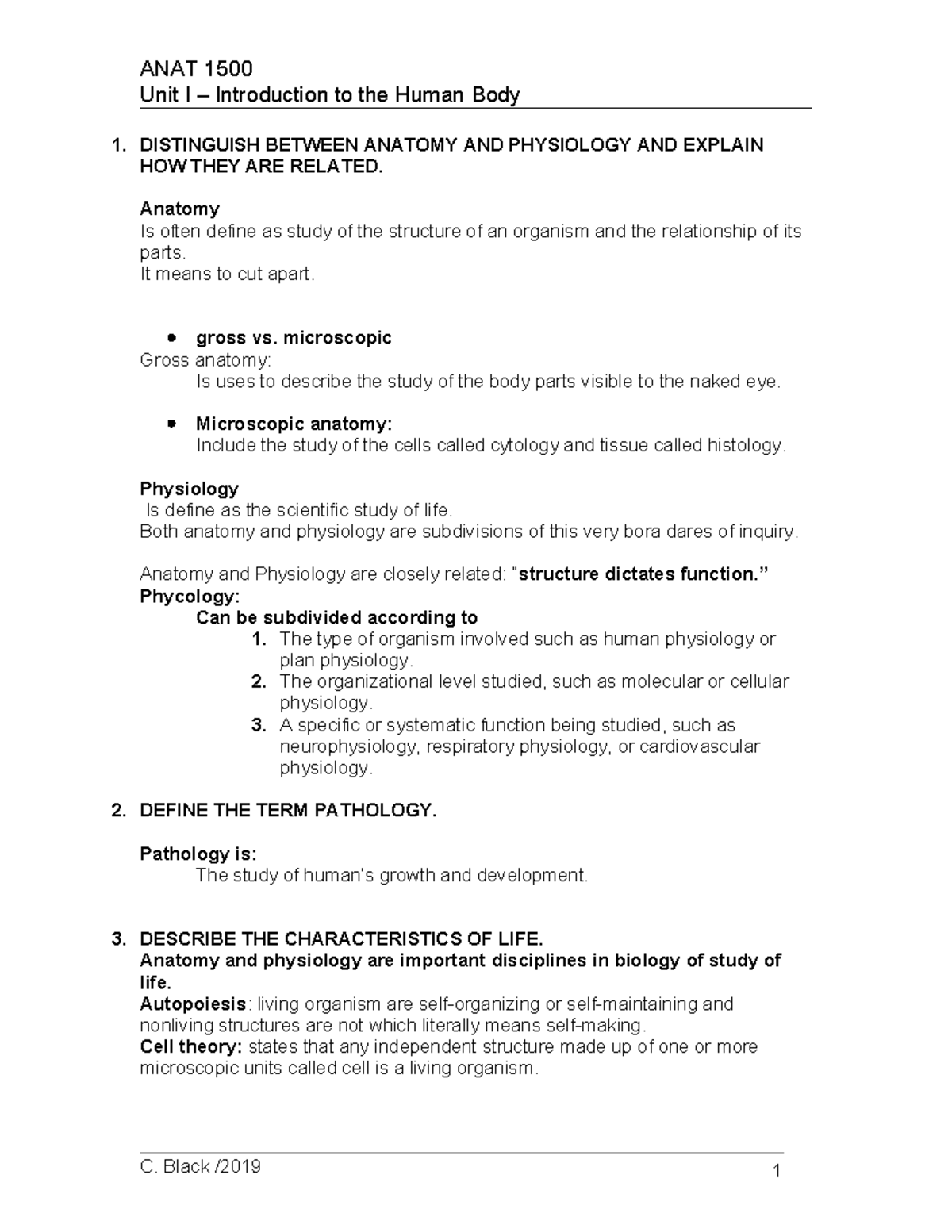 Unit 1 - Introduction to Anatomy and Physiology - Unit I – Introduction ...