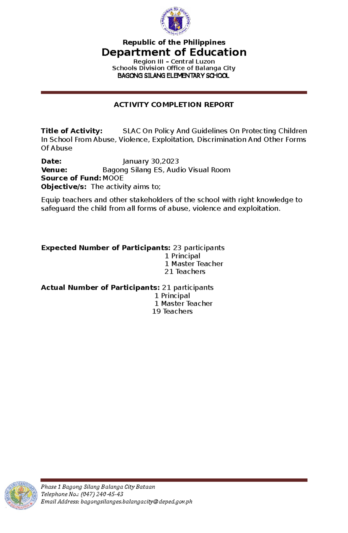 ACR: SLAC on Child Protection Policies - January 30, 2023 - Studocu