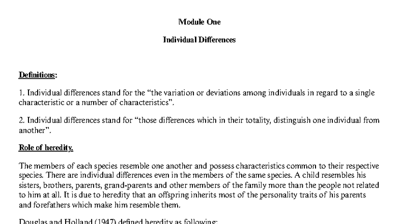 Module 1 - Understanding Individual Differences and Heredity - Studocu