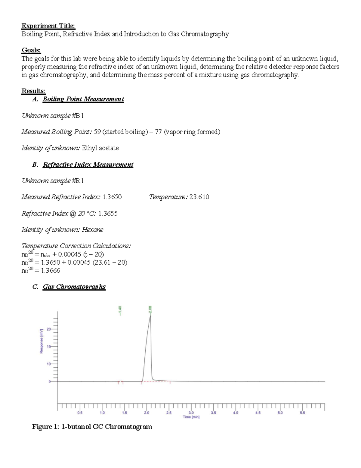 Lab Report: Boiling Point, Refractive Index & GC Intro (CHEM 101) - Studocu