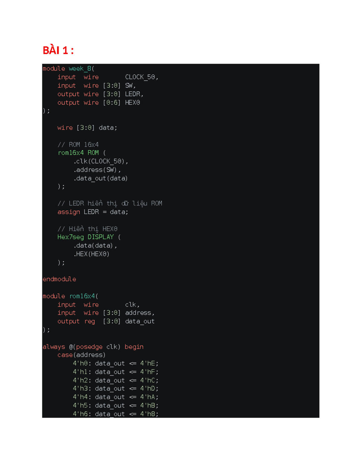 BÀI 1: Week 8 - Code for ROM and Clock Modules - Studocu