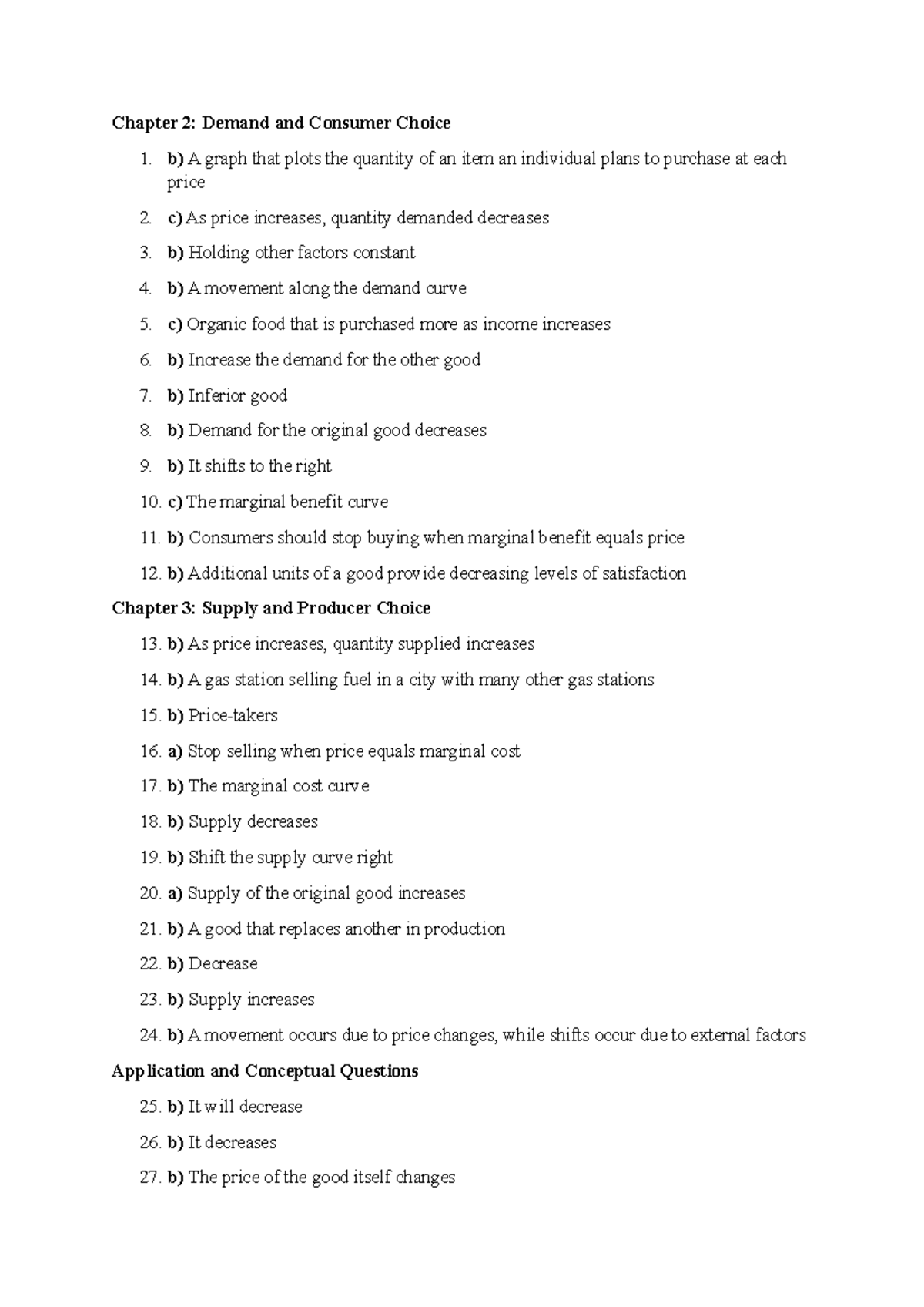 Question Bank Memo: Chapter 2 & 3 - Demand, Consumer & Producer Choice ...
