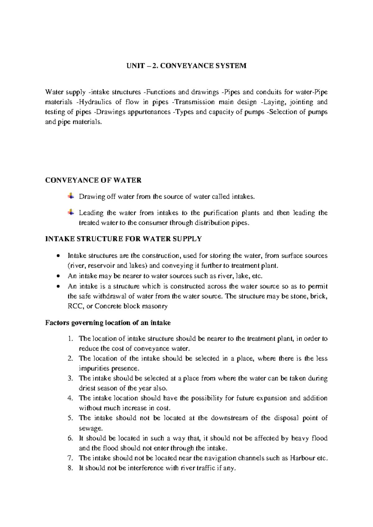 Water Supply II: Intake Structures and Conveyance Insights - Studocu