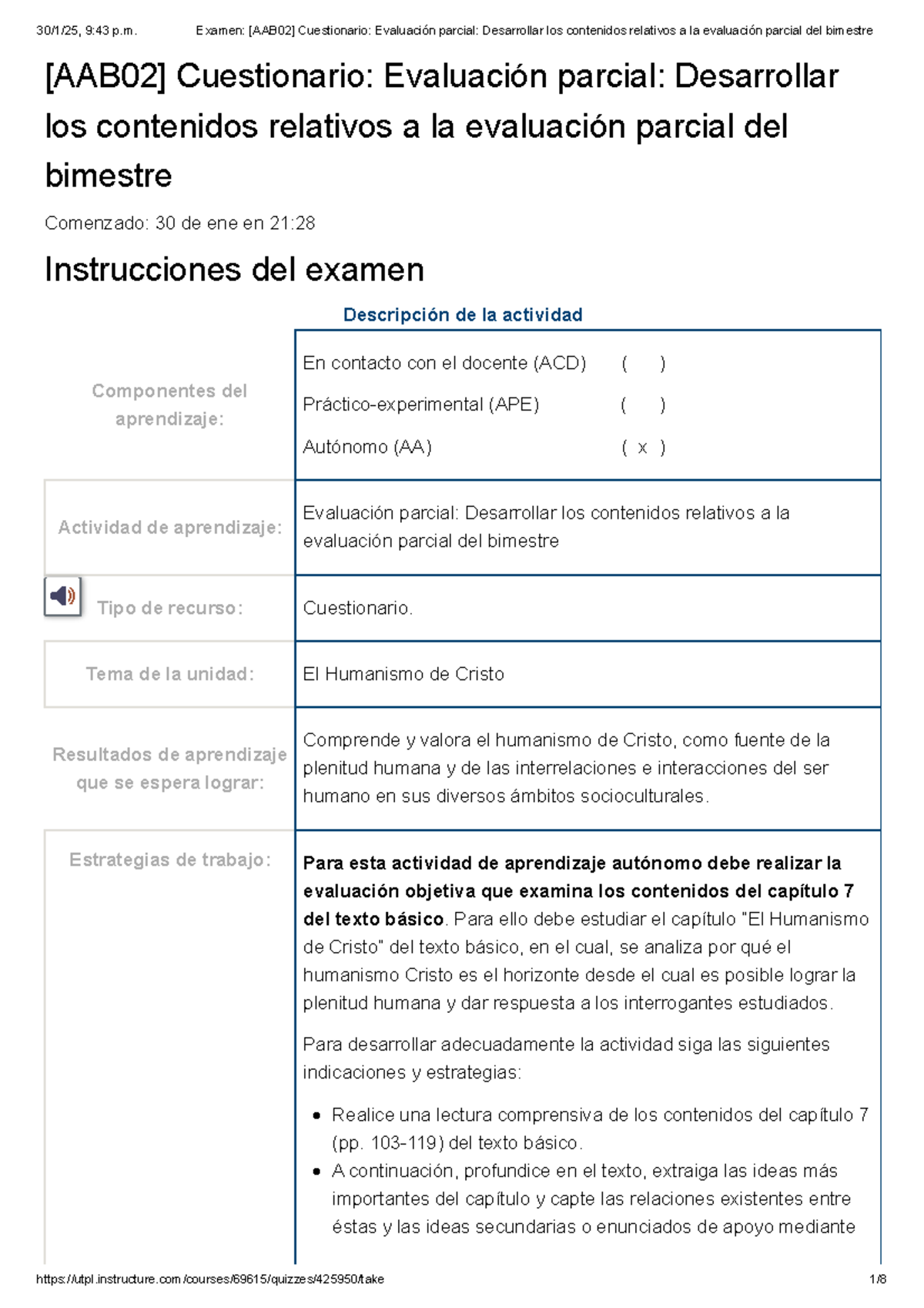 Examen [AAB02] Cuestionario Evaluación parcial Desarrollar los contenidos relativos a la ...