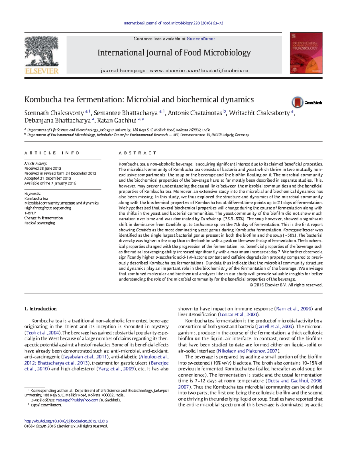 Kombucha Tea Fermentation: Microbial Dynamics and Biochemical Changes ...