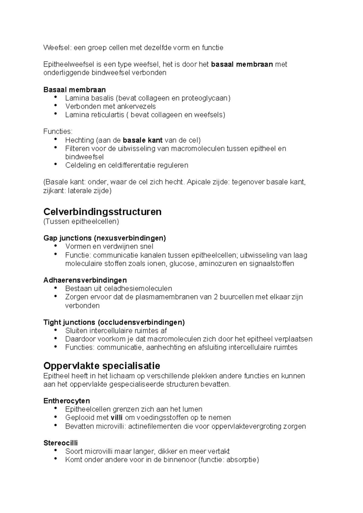 Werkcollege Epitheelweefsel: Functies en Typen van Epitheelweefsel BLT ...