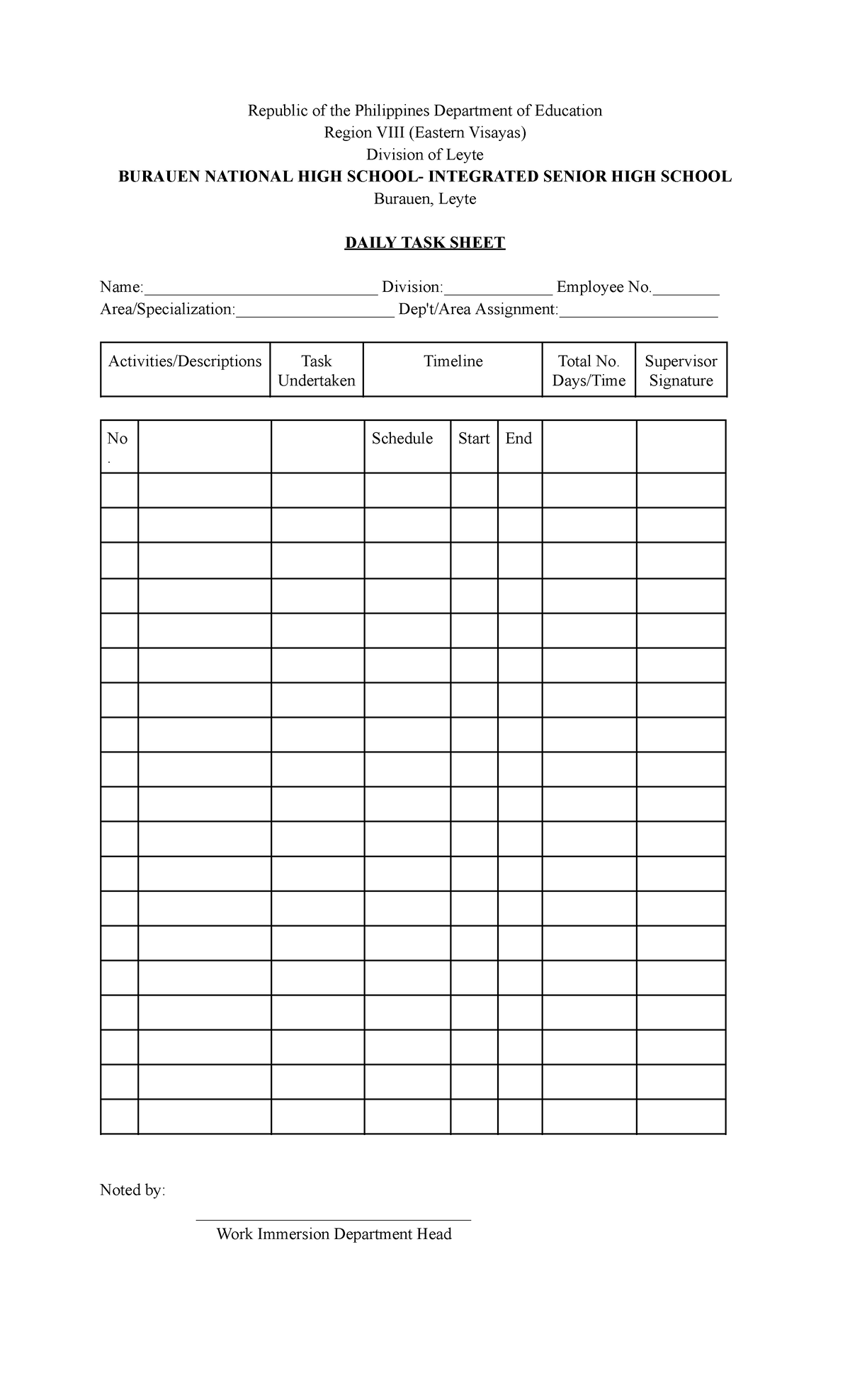 Daily-task-sheet - Its own knowledge - Republic of the Philippines ...
