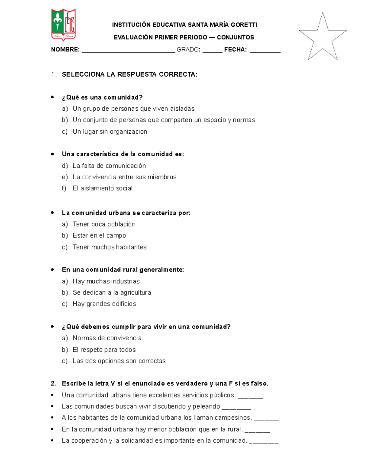 Sociales - Examen Primer Período 2° Grado - Studocu