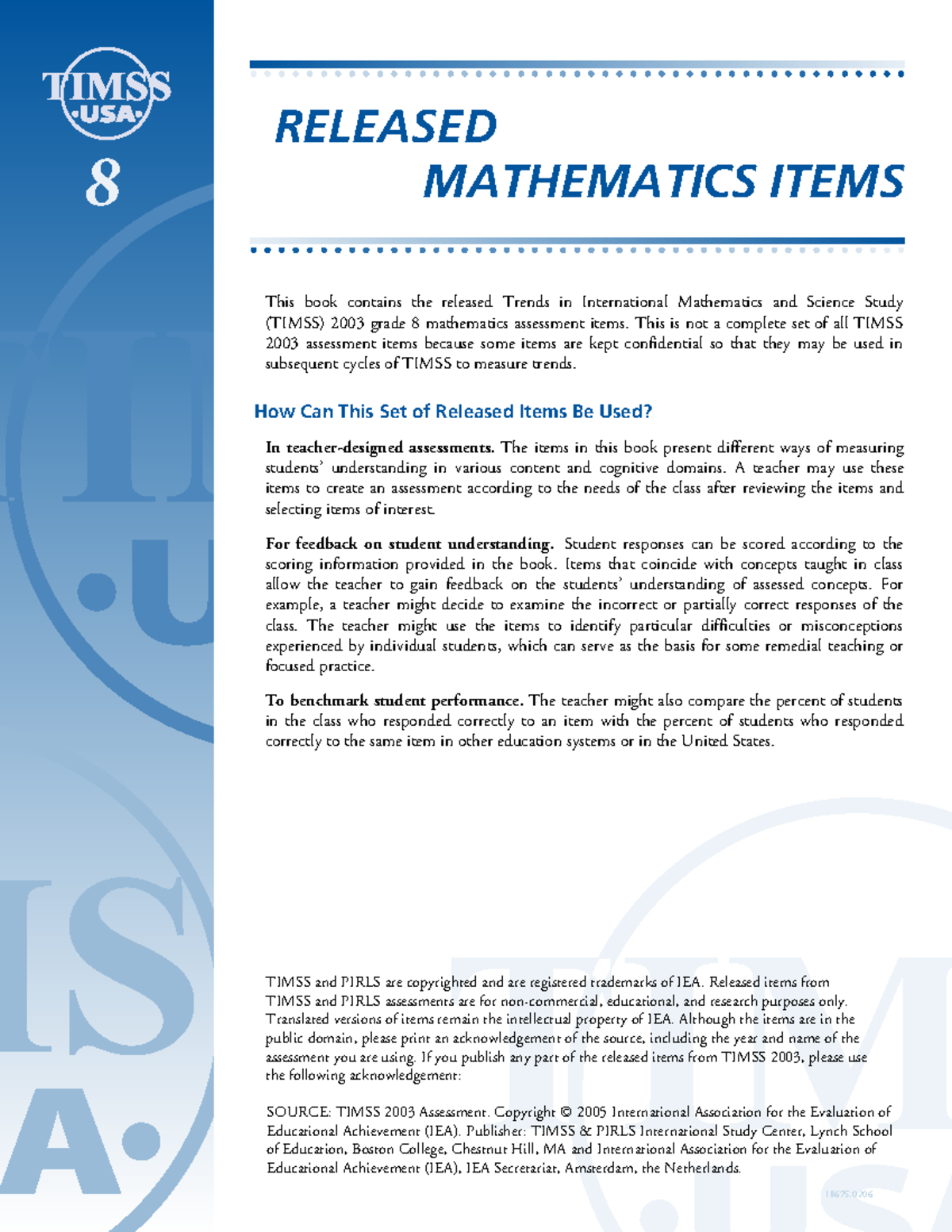 TIMSS 2003 Grade 8 Math Released Assessment Items - Studocu