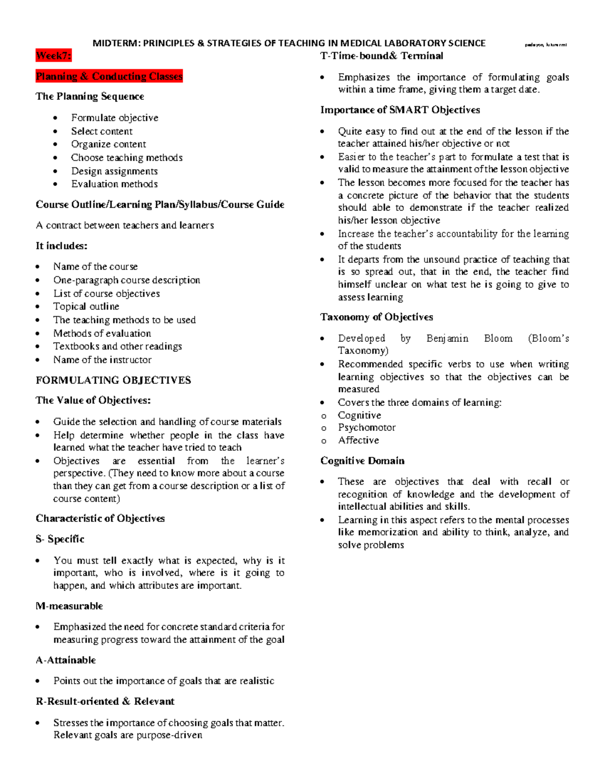 PSTM- Midterm: Principles & Strategies of Teaching in Medical ...