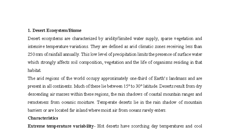 Desert Ecosystem Overview: Characteristics, Flora, and Fauna - Studocu