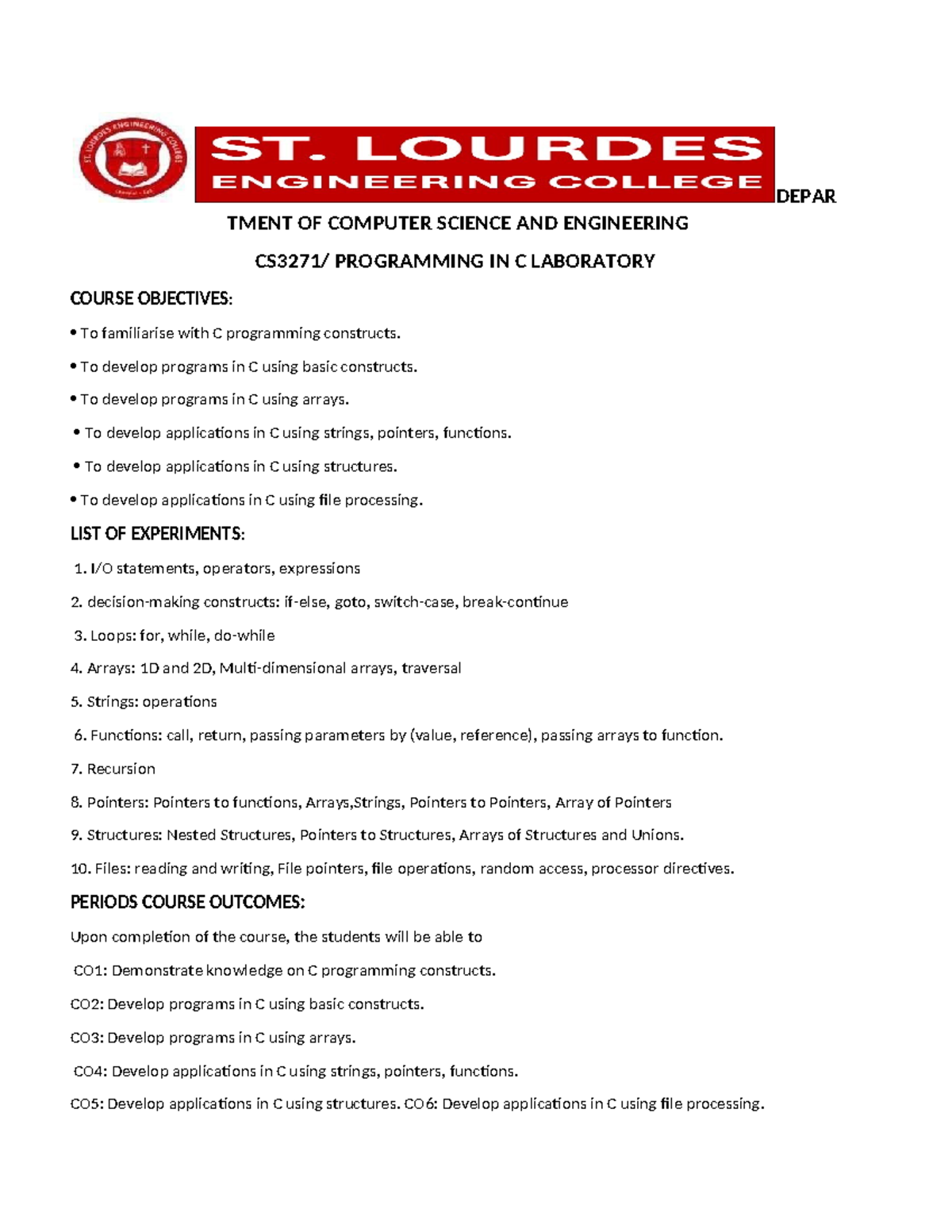 CS3271, CS3311, CS3461, CS3481 - Comprehensive Laboratory Notes in C ...