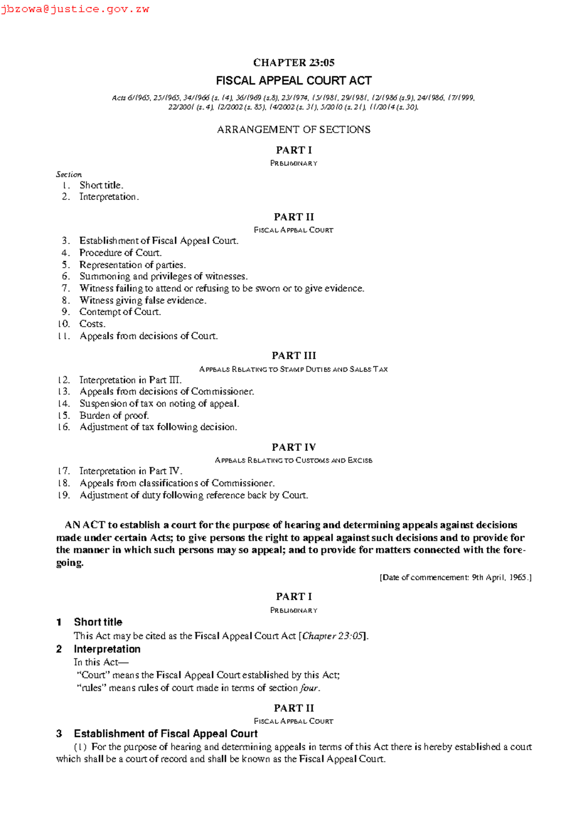 Fiscal Appeal Court Act Analysis and Overview [Chapter 23:05] - Studocu