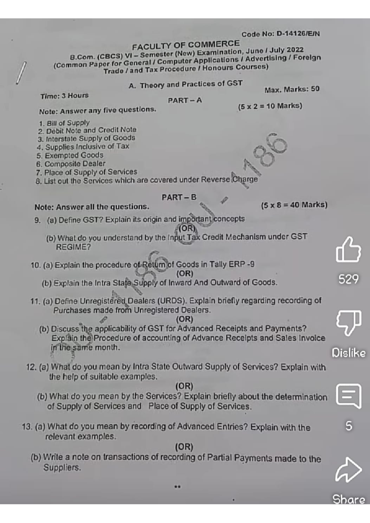 Theory & Practice of GST Question Papers 2022-2023 (BC 602) - Studocu