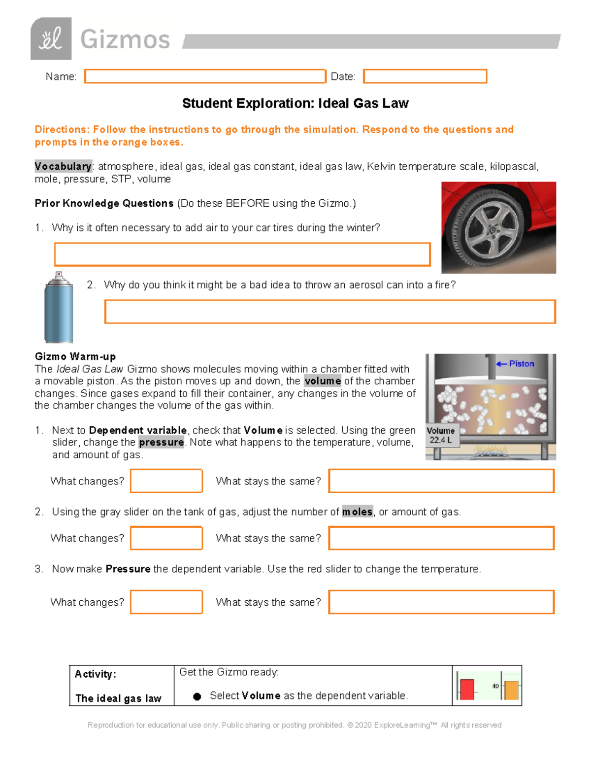 BK Gizmos Ideal Gas Law Student Exploration Guide - Studocu