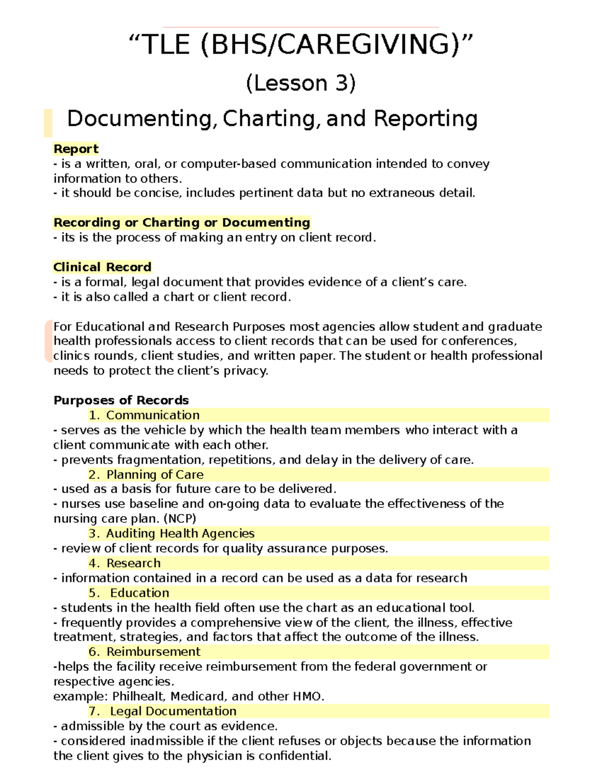 TLE 3 - Comprehensive SOAPIE Documentation Notes for Caregiving - Studocu