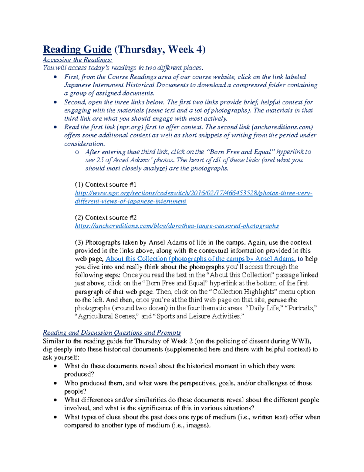 Japanese Internment Historical Documents Reading Guide (Week 4) - Studocu