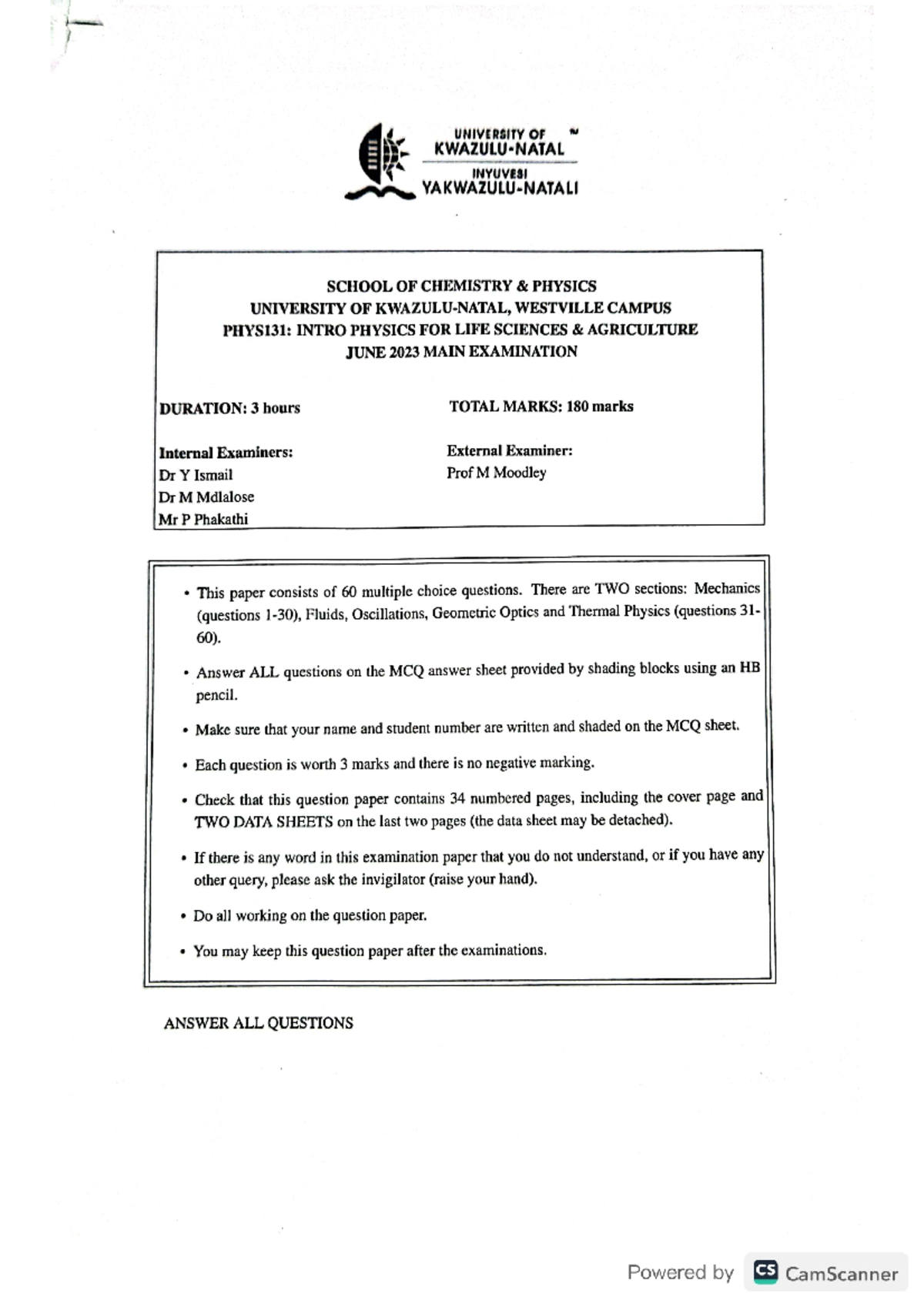 Physics 131 June 2023 Final Exam Study Guide - Studocu