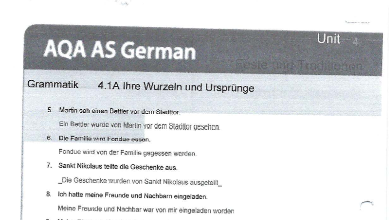 Unit 4 AQA AS German: Passive Voice Practice Mats - Studocu