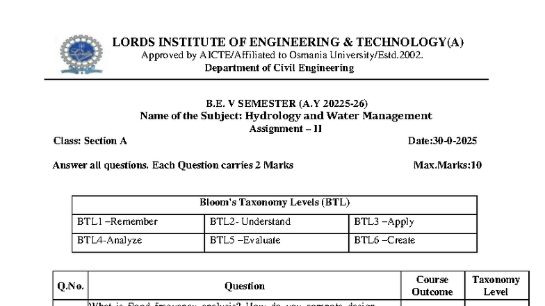 HWM Assignment II - Civil Engineering B.E. V Sem (A.Y) - Studocu