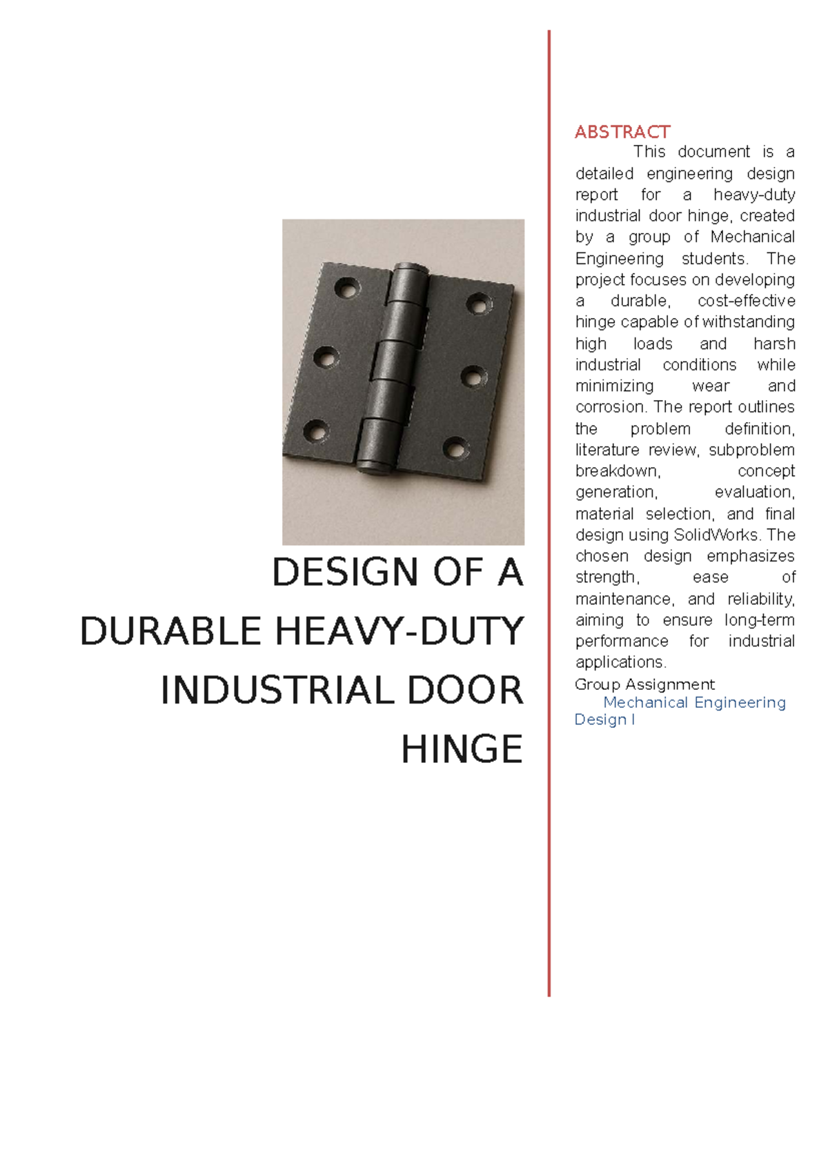 Design and Analysis of a Heavy-Duty Industrial Door Hinge (MED 21A ...