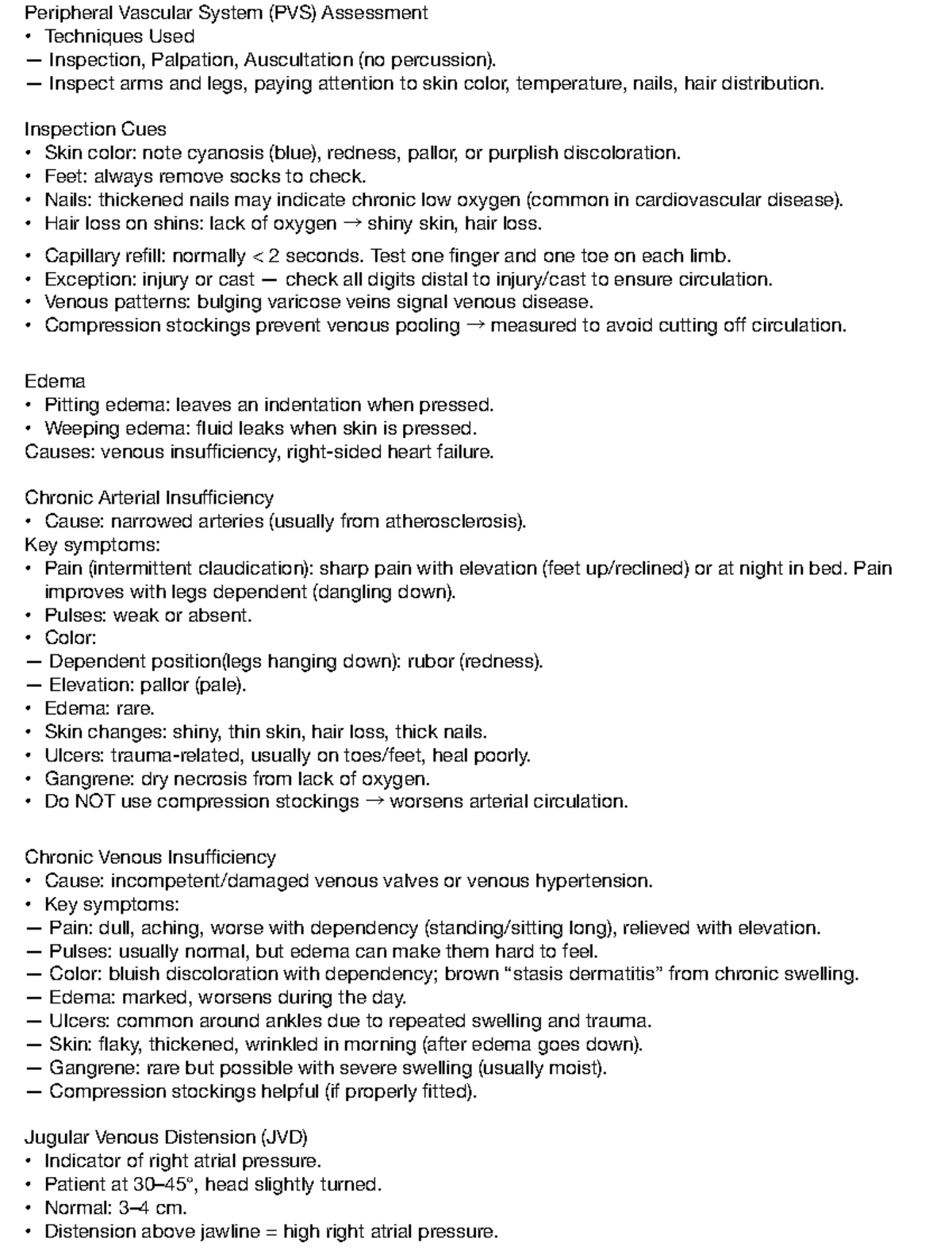 Peripheral Vascular System (PVS) Assessment & Heart Health Notes - Studocu
