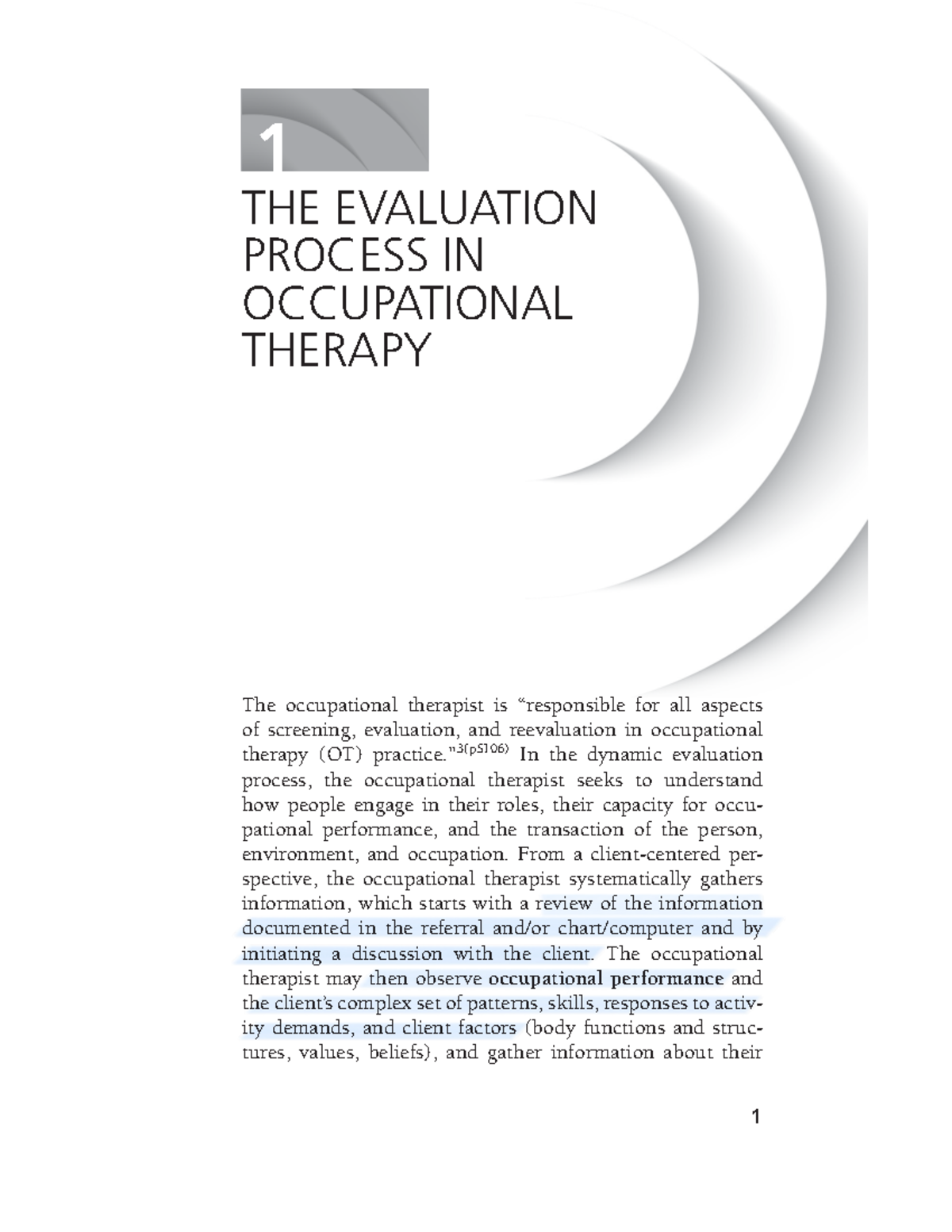 Ch. 1 V&S - Evaluation - THE EVALUATION PROCESS IN OCCUPATIONAL THERAPY ...