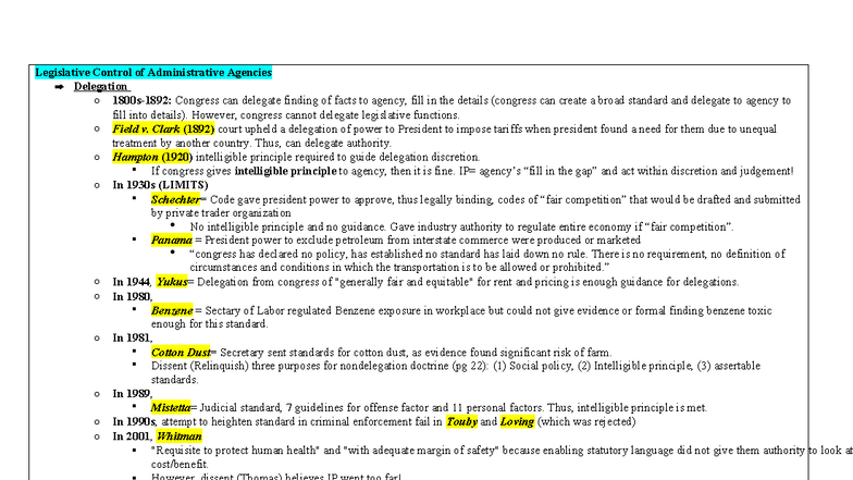 Administrative Law Chart: Legislative Control & Agency Delegation - Studocu