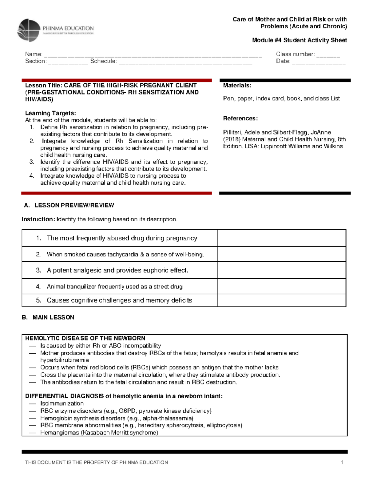 MCN 2 Session 4: Care of Pregnant Clients & Rh Sensitization - Studocu