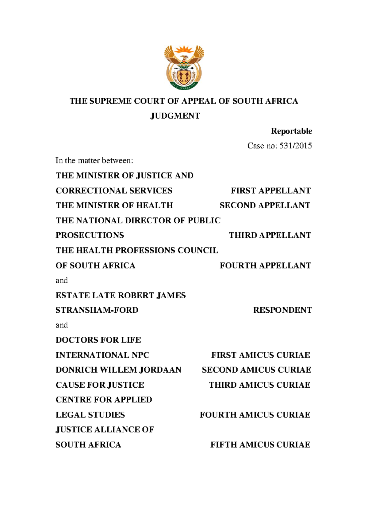 Minister of Justice Euthanasia Case Analysis (Case No. 531/2015) - Studocu